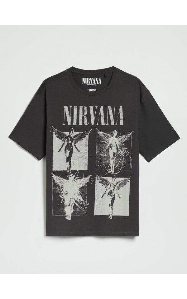 Majica sa natpisom Nirvana Boja tamno sivo - HOUSE - 527AL-90X