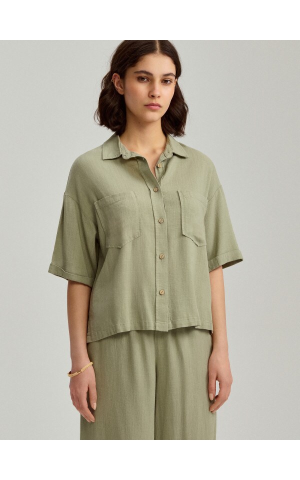 Lühikeste varrukatega särk Värv liivane roheline - HOUSE - 237DT-97X