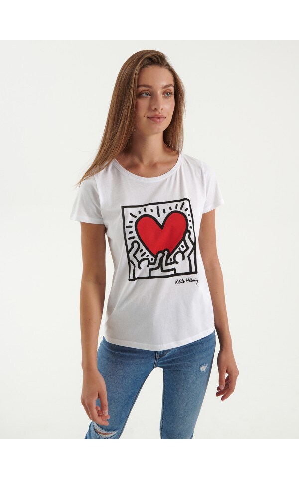 Μπλουζάκι Keith Haring λευκό, HOUSE, 2931A-00X