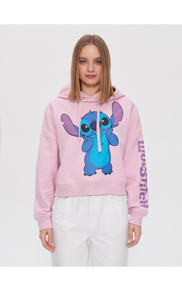 Majica s kapuljačom i printom Lilo & Stitch Boja prljavo ružičasta ...
