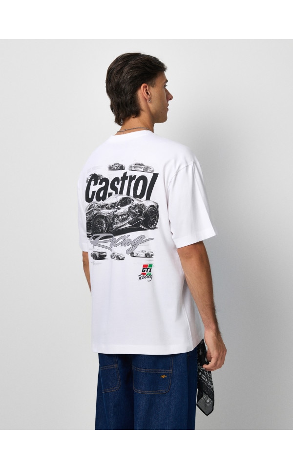Biała koszulka z nadrukiem Castrol Power Racing - HOUSE - 169GG-00X