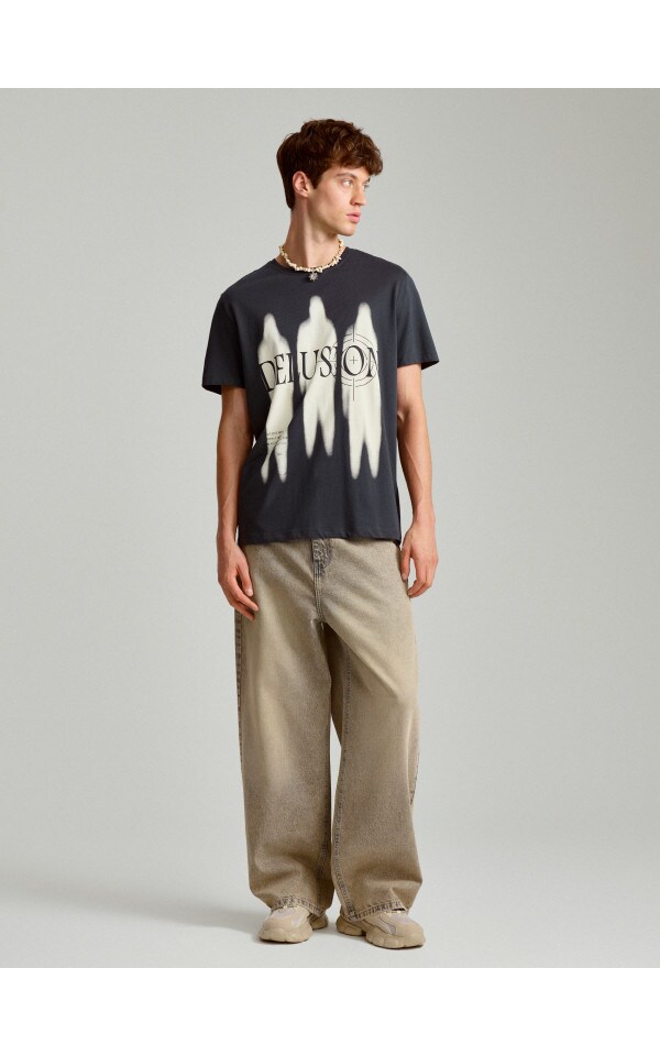 Grafitowa koszulka z nadrukiem Delusion - HOUSE - 182AG-90X