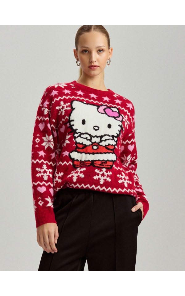 Świąteczny sweter Hello Kitty czerwony - HOUSE - 341CL-33X