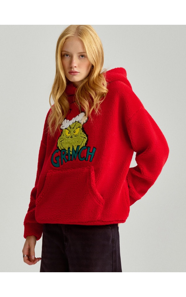 Czerwona polarowa bluza z aplikacją Grinch'a - HOUSE - 369CL-33X