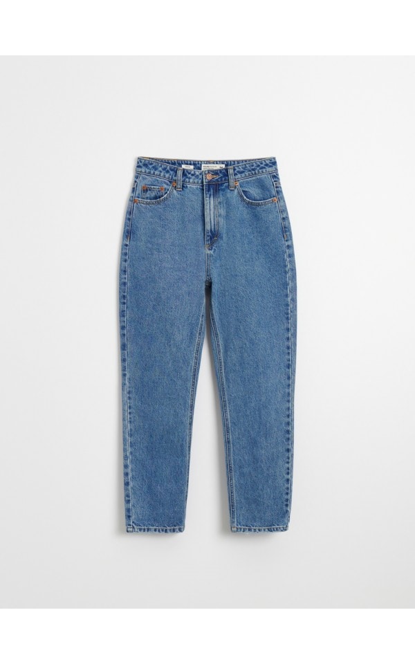 Jeansy mom fit z efektem sprania vintage niebieskie - HOUSE - 3777L-57J