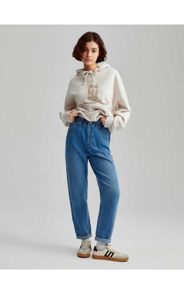 Niebieskie jeansy mom fit paperbag - HOUSE - 8255Z-55J