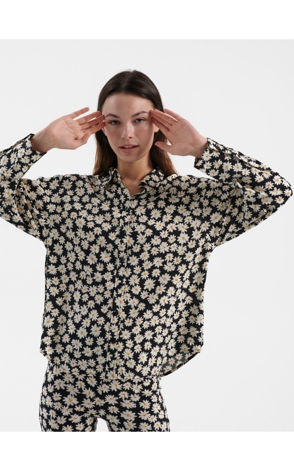 Koszula loose fit w stokrotki - HOUSE - 8465M-MC1