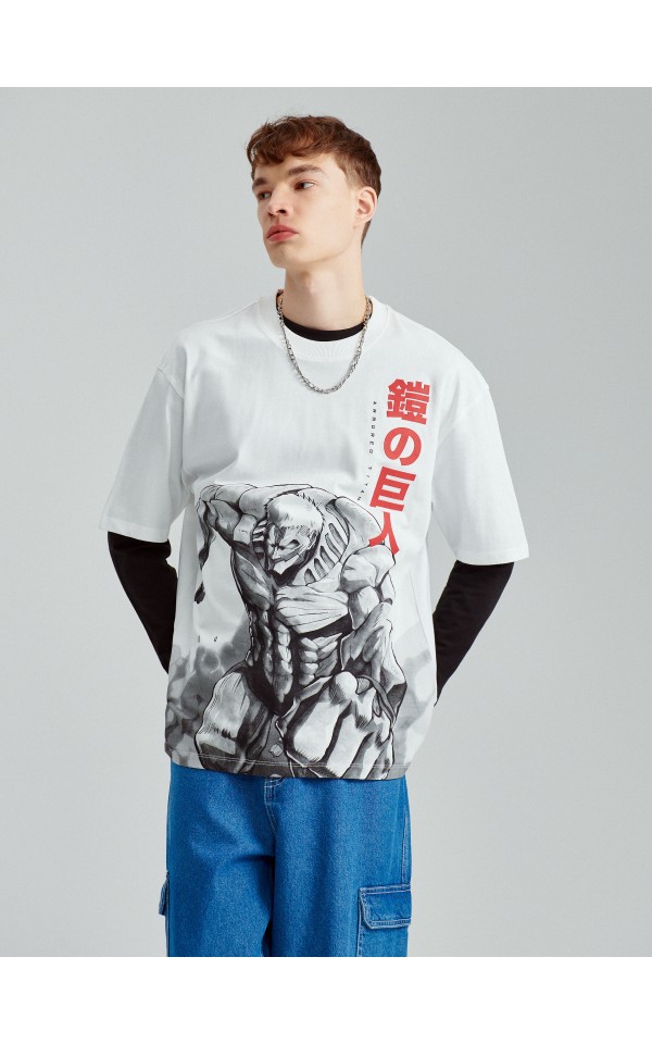 Biała koszulka z nadrukiem Attack on Titan - HOUSE - 9405W-01X