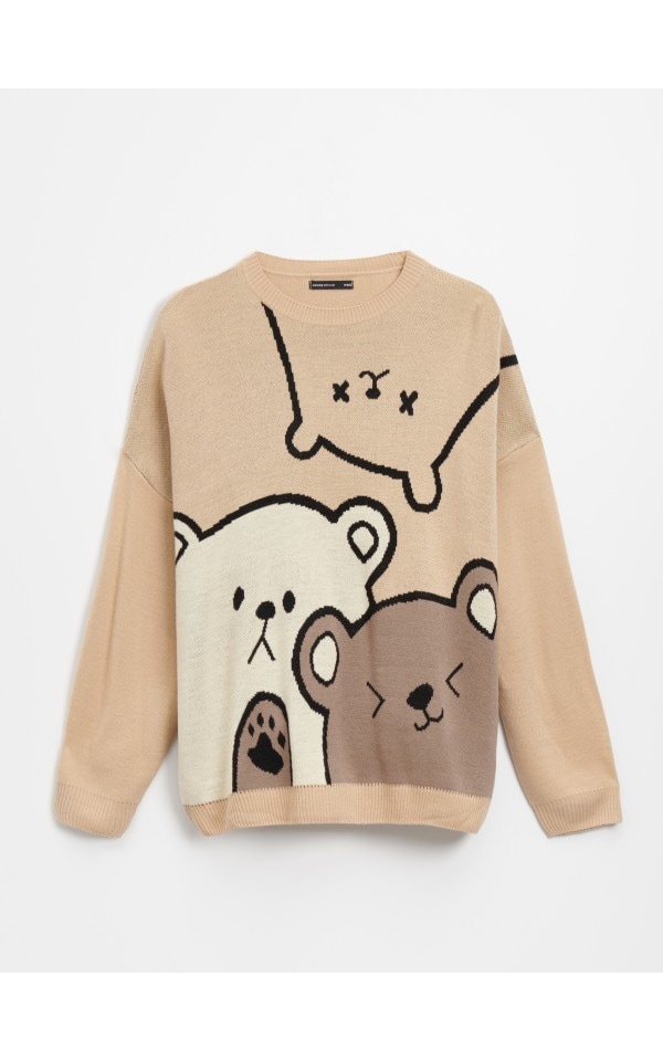 Sweter oversize w misie beżowy - HOUSE - 9707O-08X