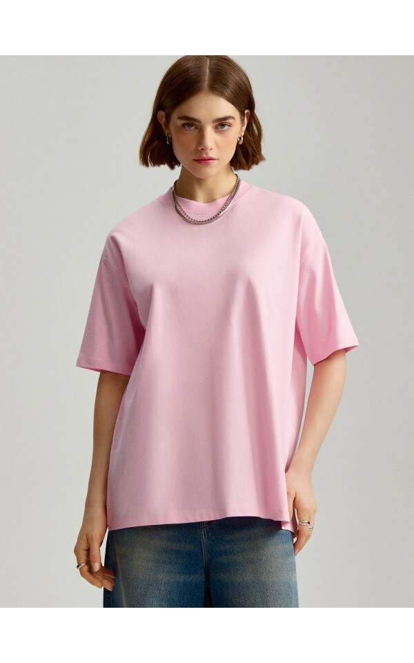 Tricou basic oversized Culoare roz pastel - HOUSE - 617DU-03X