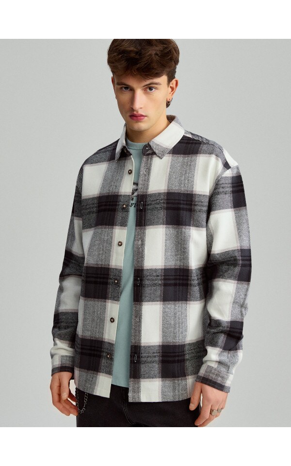 Jachetă shacket ecosez Culoare cremoasă - HOUSE - 8785Z-12X