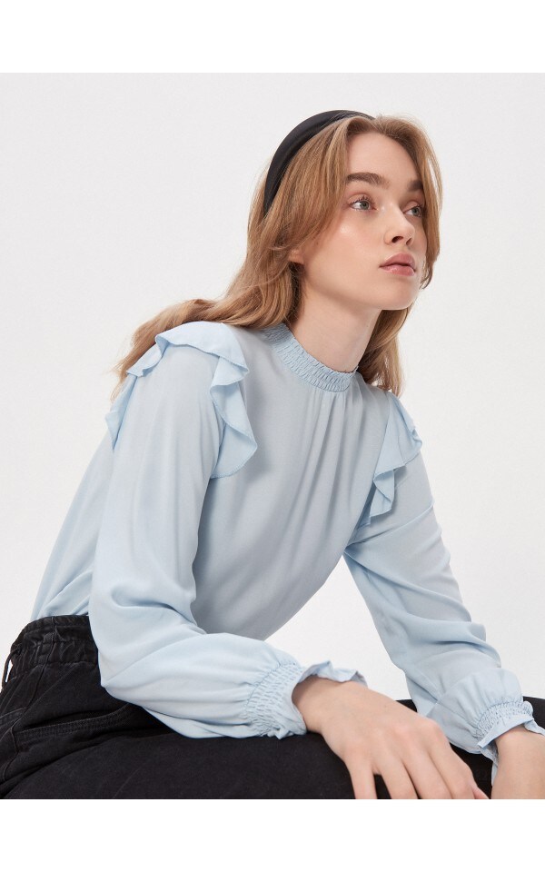 Bluză cu volane Culoare albastru pal - HOUSE - XY440-05X