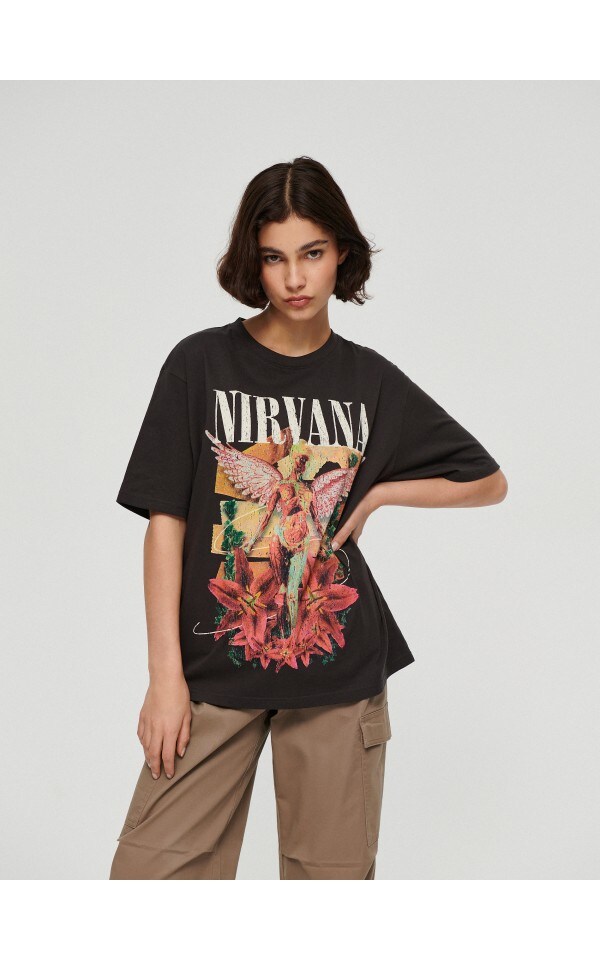 Majica sa printom Nirvana boja tamno siva - HOUSE - 2722X-90X