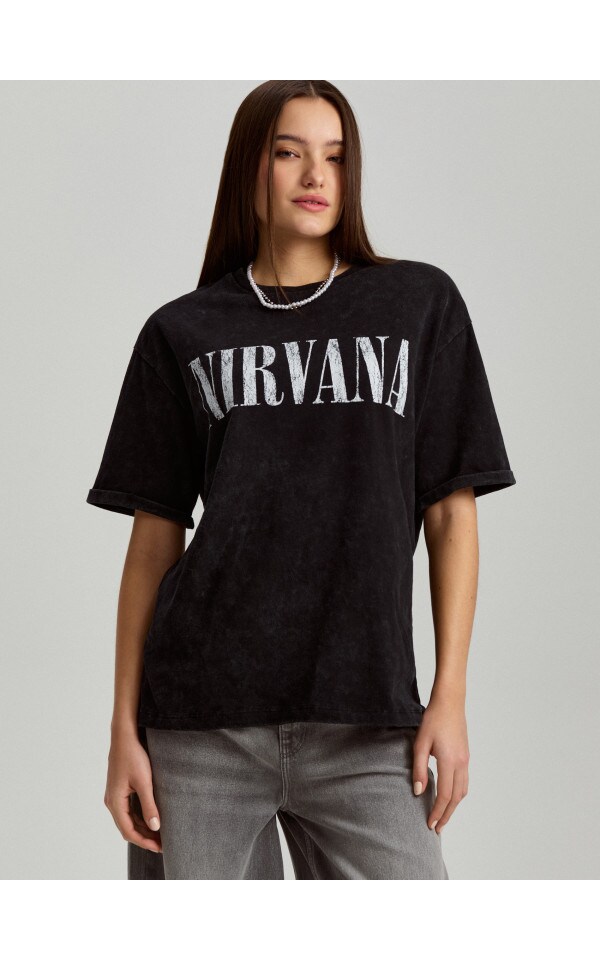 Majica sa printom Nirvana boja tamno siva - HOUSE - 577EA-90X