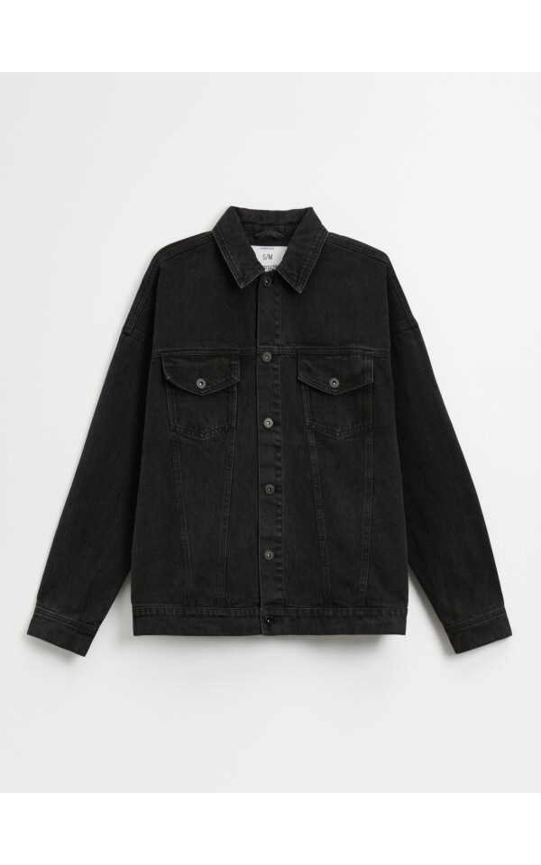 Oversize teksas jakna sa efektom izbledelosti crna, HOUSE, 6753P-99X