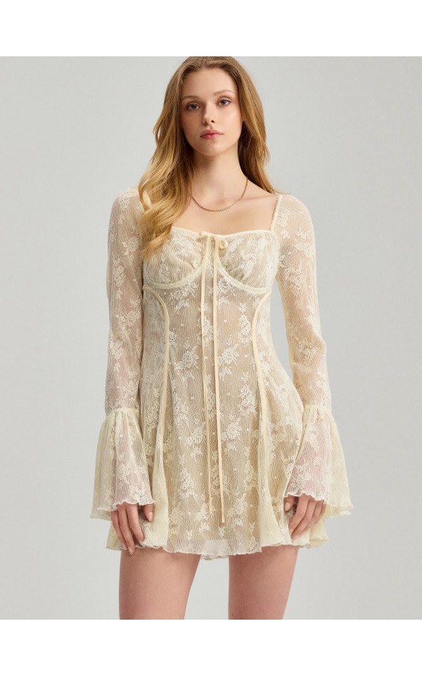 Haljina sa čipkom boja krem - HOUSE - 890EW-01X