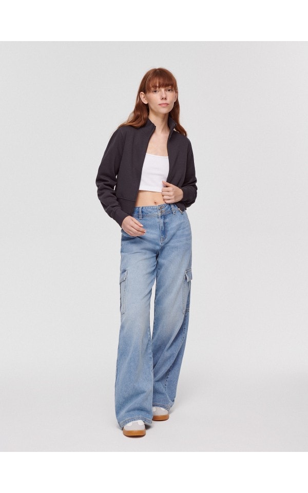 Mikina na zips so stojačikom Farba tmavošedý - HOUSE - 4017W-90X