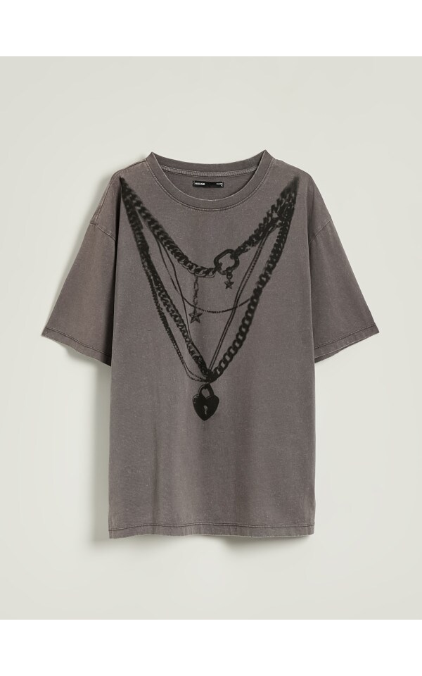 Футболка з принтом Колір темно-сірий - HOUSE - 097DS-90X