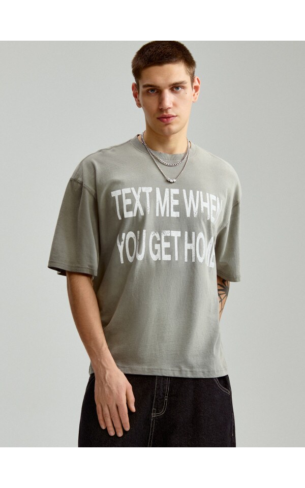 Футболка з написом Колір темно-сірий - HOUSE - 257ED-90X