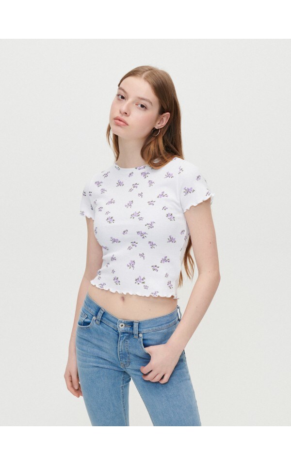 Кроп топ із принтом Колір білий - HOUSE - 4745U-00X