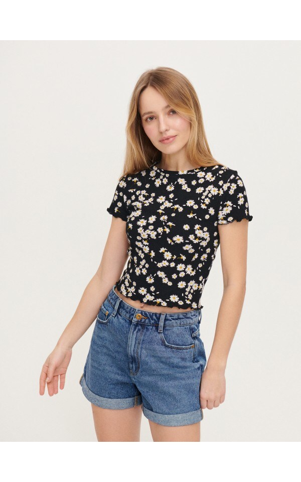 Кроп топ із принтом Колір чорний - HOUSE - 4745U-99X